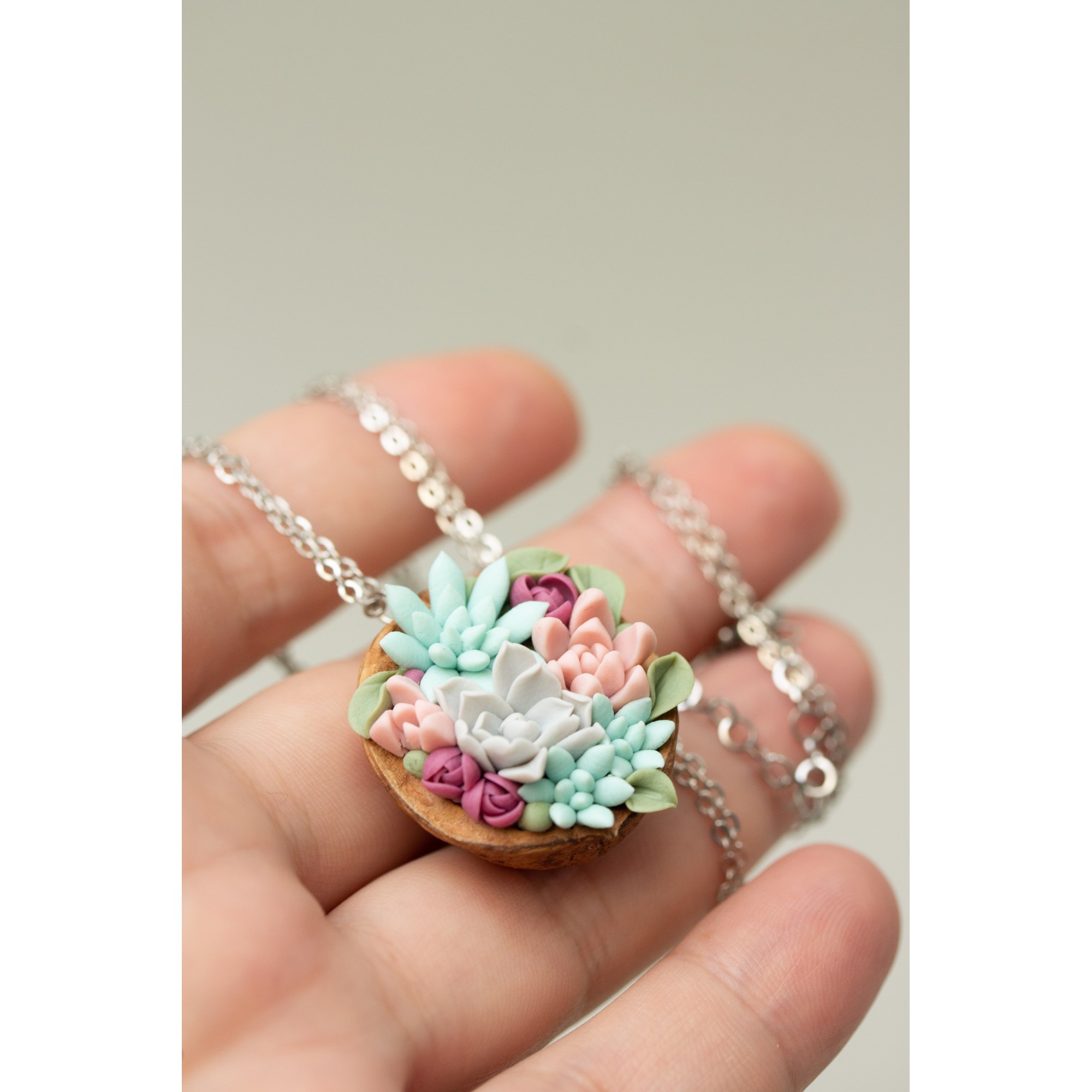 Unique Succulent Nutshell Necklace